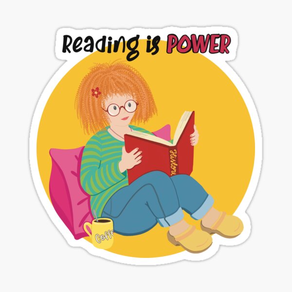 Pegatina «Leer es poder, niña enfocándose en leer un libro» de marina63 ...