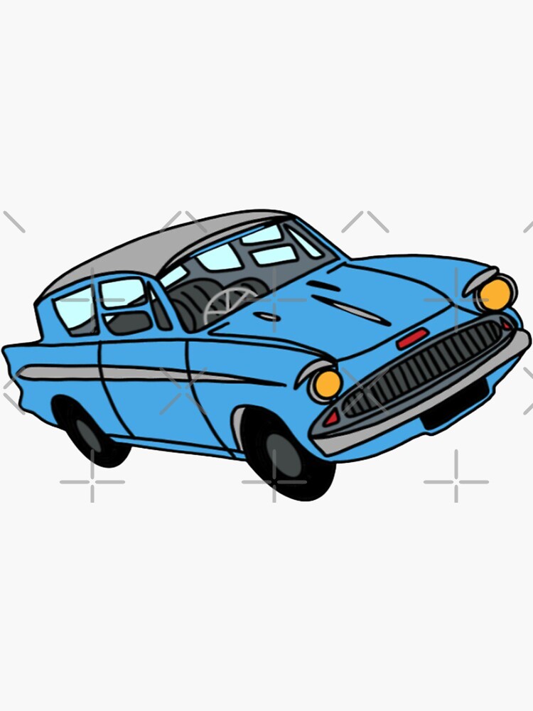 "Blue Potter Flying Car" Sticker for Sale by MysticalMyths | Redbubble