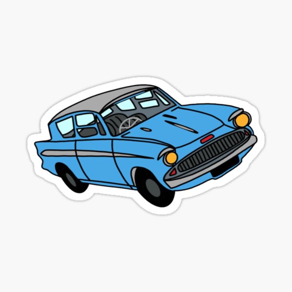 "Blue Potter Flying Car" Sticker for Sale by MysticalMyths | Redbubble