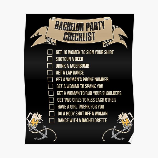 "Bachelor Party Checklist" Poster for Sale by greatblackboard | Redbubble