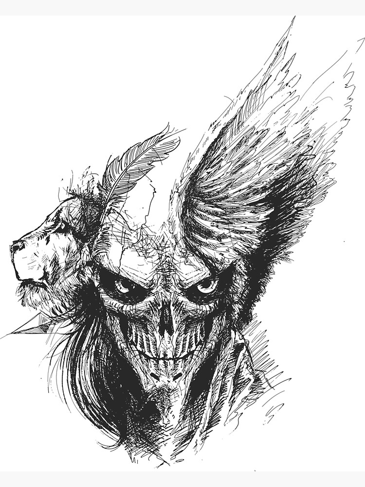 "angry halloween skull lion with wing monster sketch" Poster for Sale ...