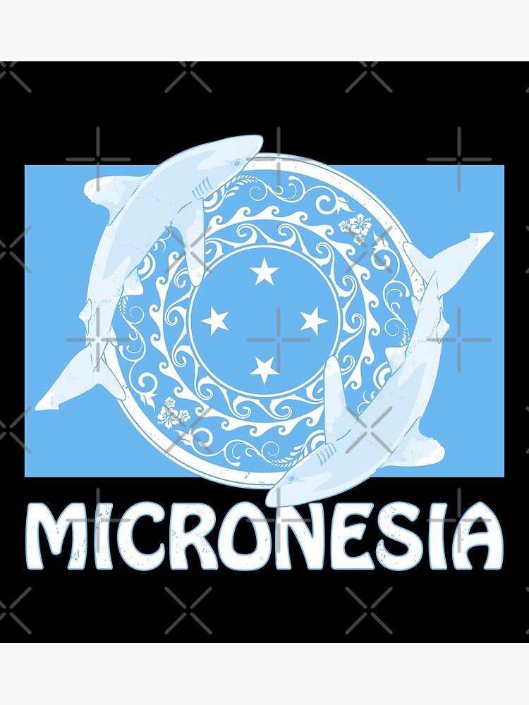 Flag of Micronesia with Oceanic Whitetip Sharks Premium Matte Vertical ...