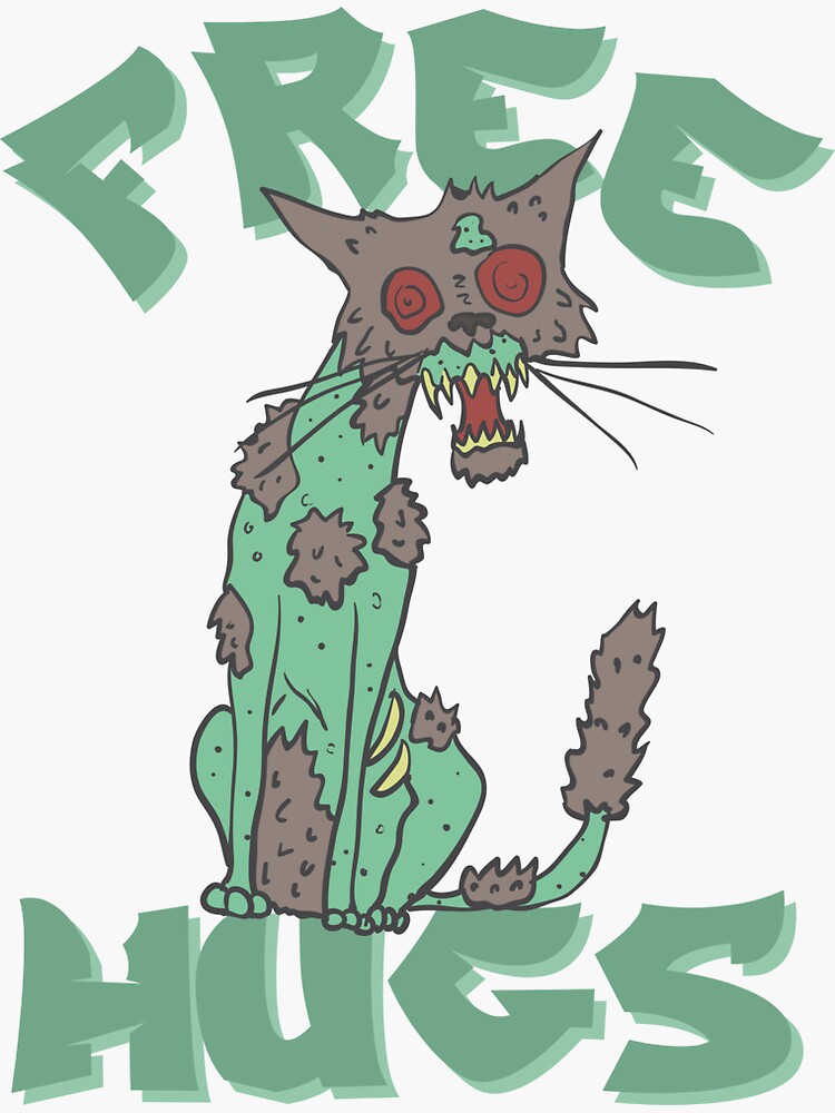 "Halloween Free Hugs Cute Zombie Cat" Sticker for Sale by two7designs ...
