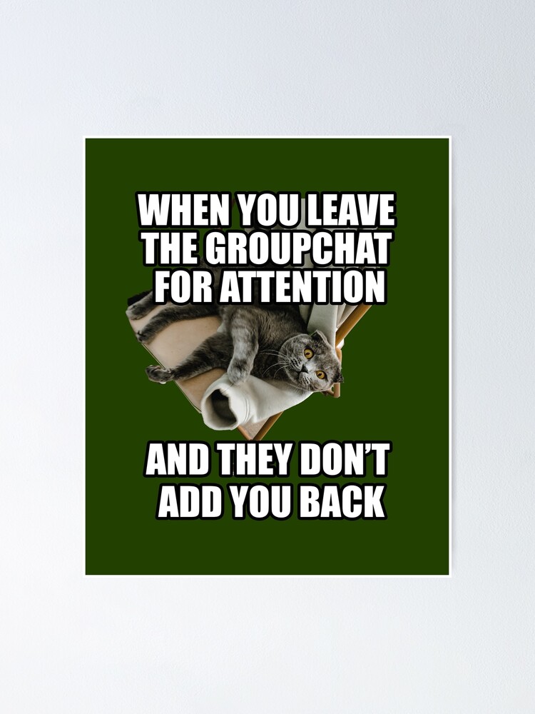 "When you leave the group chat for attention funny cat meme" Poster for ...
