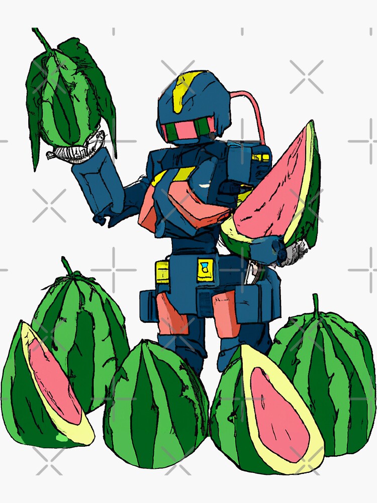 "Robot Growing Watermelons" Sticker for Sale by FutureGadgets | Redbubble