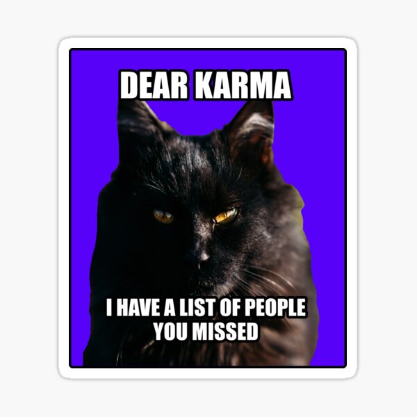 "Dear Karma I have a list of people you missed - Cat Meme" Sticker for ...