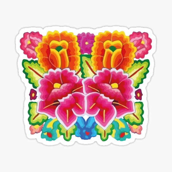 "Vibrant colors flower bouquet embroidery mexican handmade folk art ...
