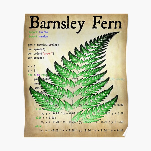 Barnsley Fern Fractal Mathematician Algebra Mathematics Vintage Math Design On Parchment