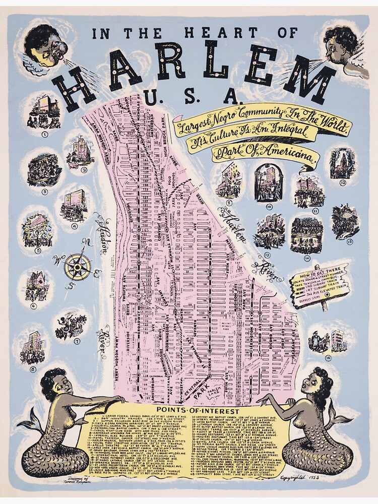 "Retro Harlem Map" Sticker for Sale by MyInspiredPrint | Redbubble