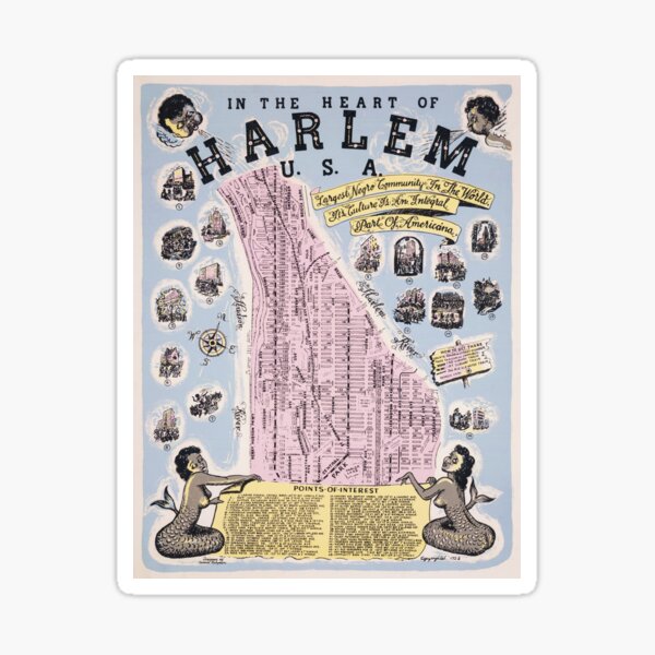 "Retro Harlem Map" Sticker for Sale by MyInspiredPrint | Redbubble