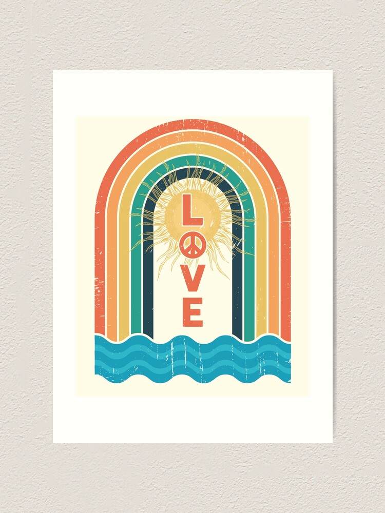 "Vintage Hippie 70s 60s Retro Wave Peace Boho Sun Sign Love" Art Print ...