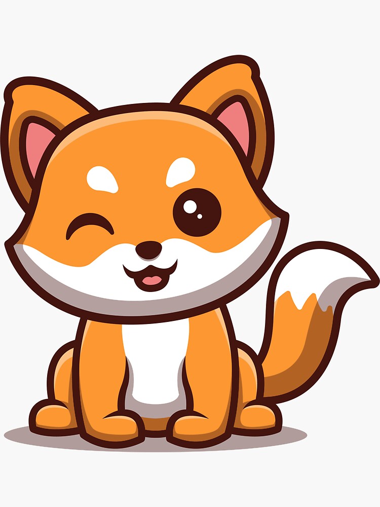 "Fox Sitting Winking Cute Cartoon" Sticker for Sale by GumregaStudio ...