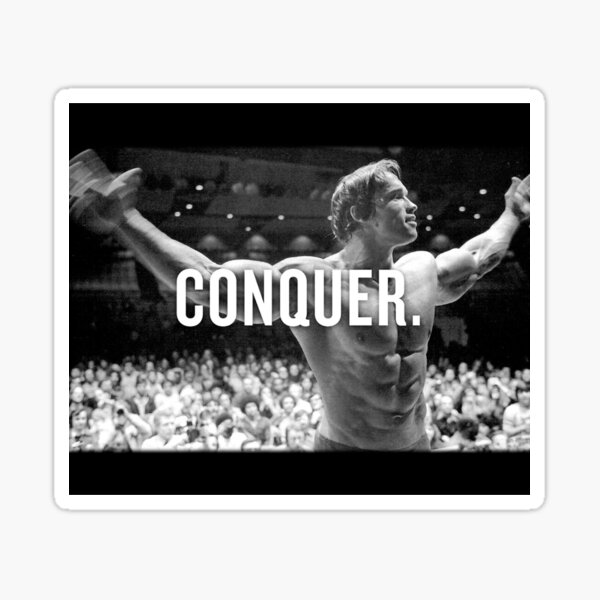 "ARNOLD CONQUER" Sticker for Sale by goonsquadLTD | Redbubble