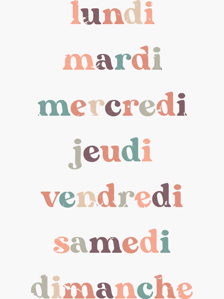 "Day of the week in French" Sticker for Sale by Witchynade | Redbubble