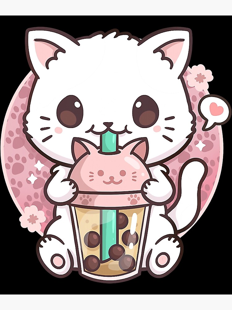 "Boba Cat Boba Tea Bubble Tea Kawaii Anime Cat Kawaii Neko" Art Print ...