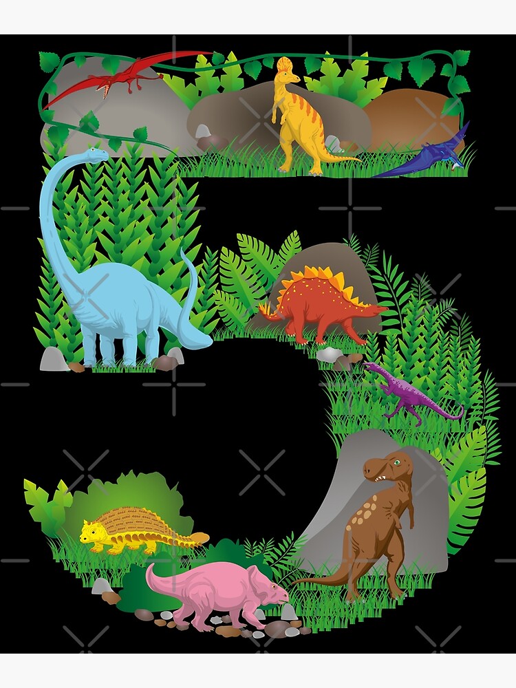 "Dinosaurs Jungle Scene fifth Birthday number five" Poster for Sale by ...