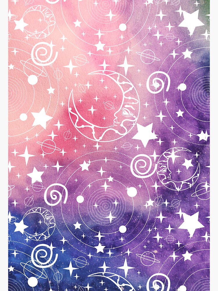 "Space Planets Stars Moon Celestial Pattern | Pink Purple Galaxy ...