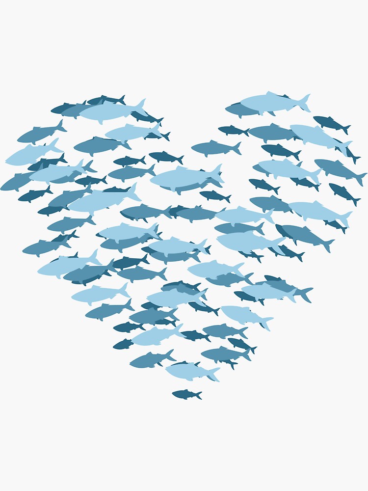 "Ocean Heart - School Of Fish" Sticker for Sale by ObjectOrigin | Redbubble