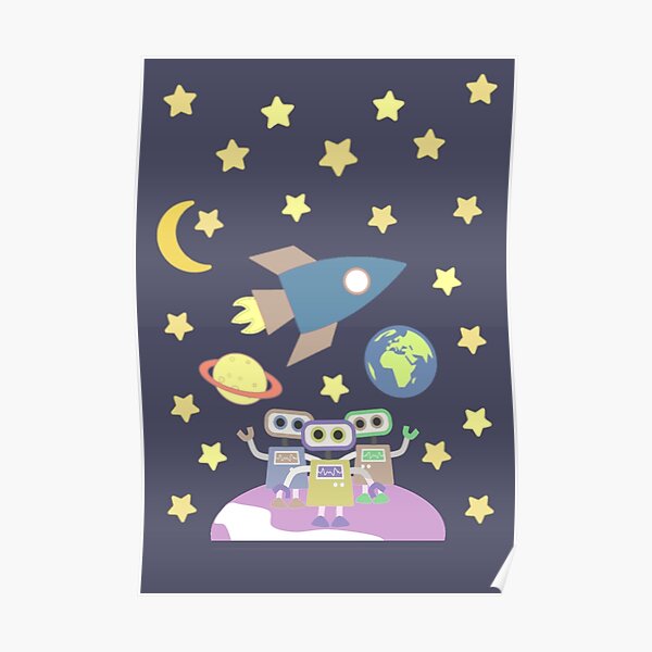 "Cool Robots In Space Design, Fun Kids Sci-Fi Design" Poster for Sale ...