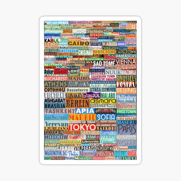 "World Capitals" Sticker for Sale by Montage-Madness | Redbubble