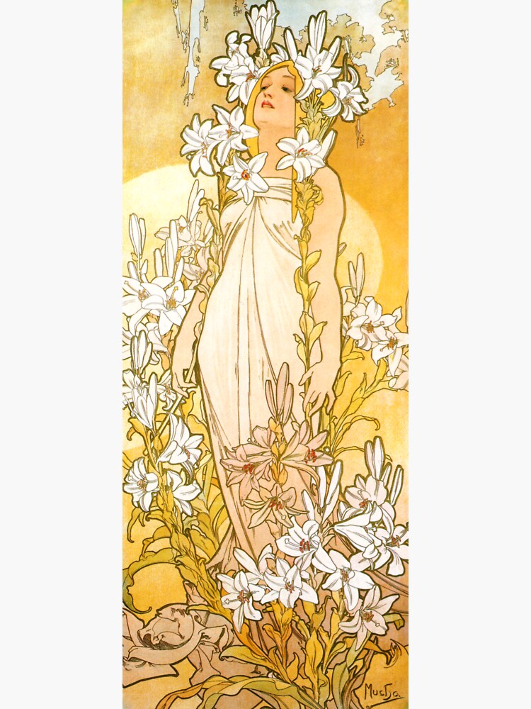 "Alfons Mucha The Flowers Lily" Sticker for Sale by OldTimeArt | Redbubble
