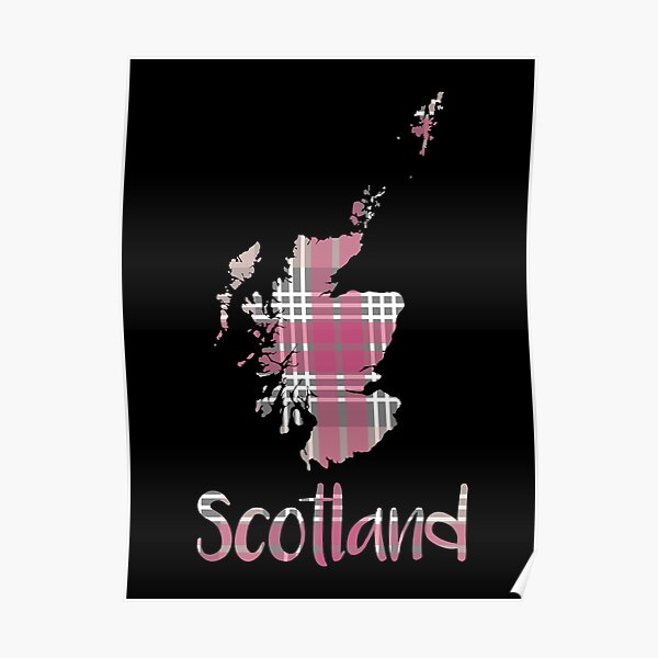 "Scotland Pink, White and Grey Tartan Map Typography Design" Poster for ...