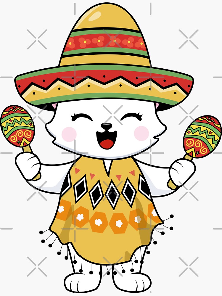 "Traditional Mexican Cat | Shake Your Maracas | Funny Cat" Sticker for ...