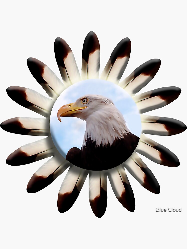 "Eagle Feather Circle Design on Blue" Sticker for Sale by ...