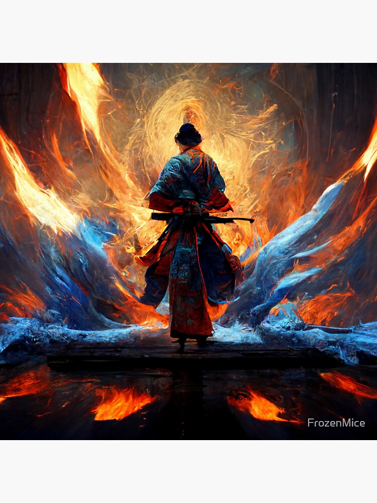 "fire and ice samurai" Sticker for Sale by FrozenMice | Redbubble