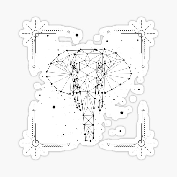 "Black Geometric Elephant Star Constellation With Border:" Sticker for ...