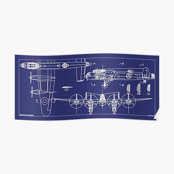"Lancaster Bomber British WW2 Plane Blueprint Diagram Gift" Poster for ...