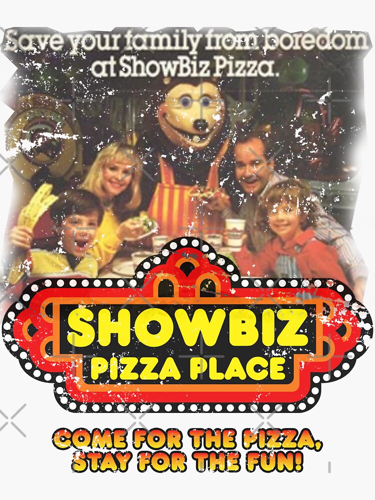"Showbiz Pizza Ad" Sticker for Sale by TeeArcade84 | Redbubble