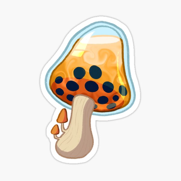 "Mushroom Boba: Thai Tea" Sticker for Sale by ScribbleWaffle | Redbubble