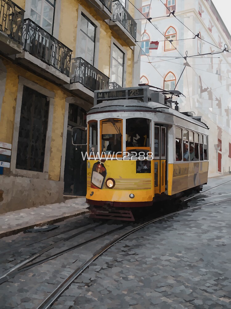 "Lisbon Tram Heading Down Street - Watercolour Style" Sticker for Sale ...