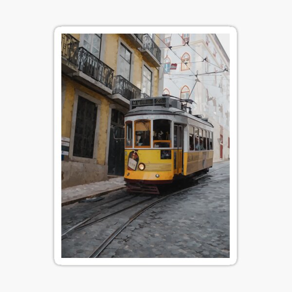 "Lisbon Tram Heading Down Street - Watercolour Style" Sticker for Sale ...