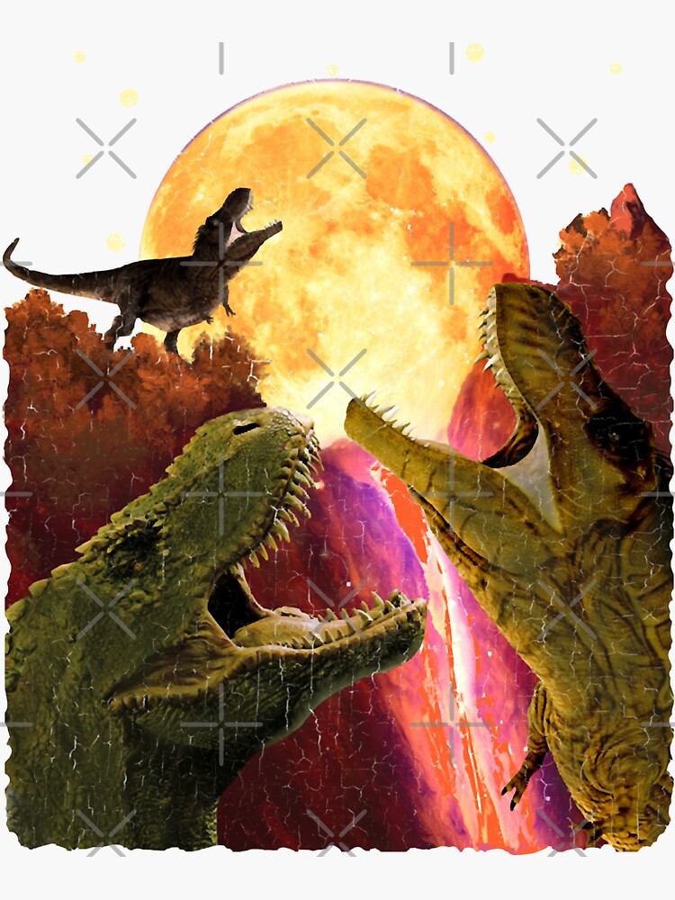 "The Great Retro T-Rex Three Dinosaurs Howling At Moon Like Three ...