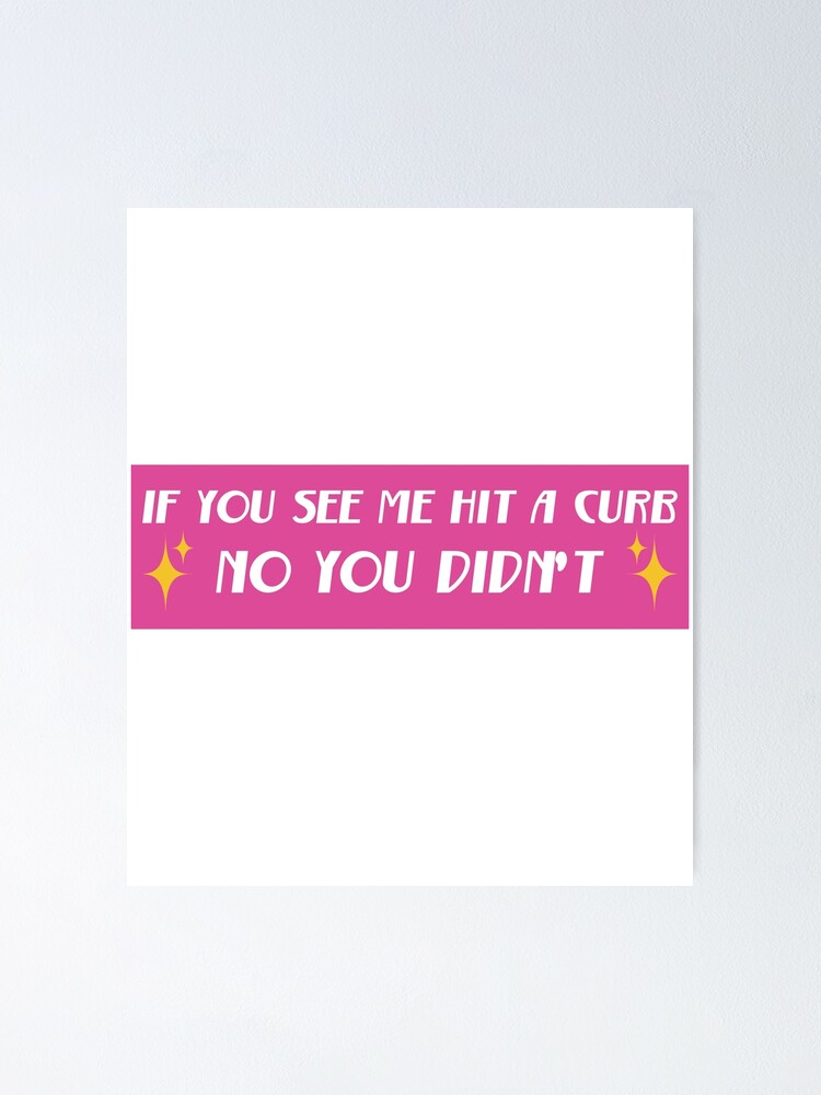 "If You See Me Hit A Curb No You Didn't, Funny Genz Meme Bumper" Poster ...