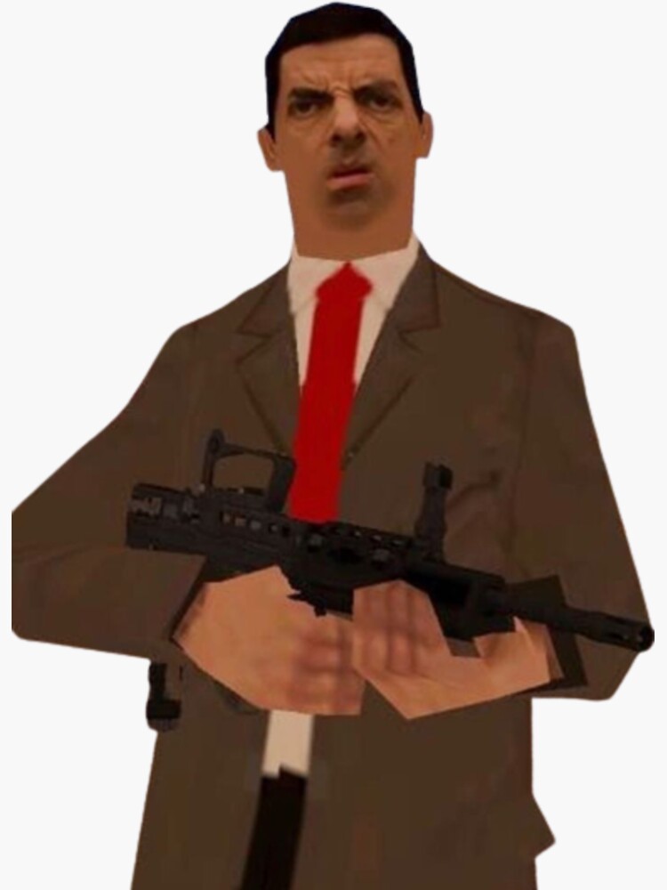 "Mr bean with gun in gta" Sticker for Sale by M1lkslyvan | Redbubble