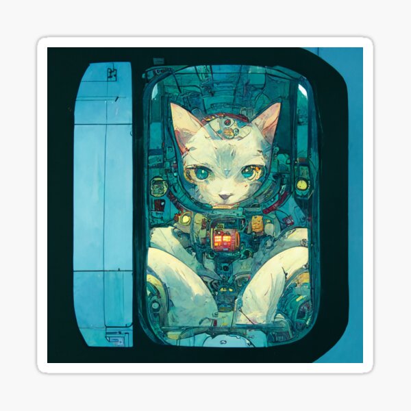 "Cyborg anime space Cat -White" Sticker for Sale by whutsone | Redbubble