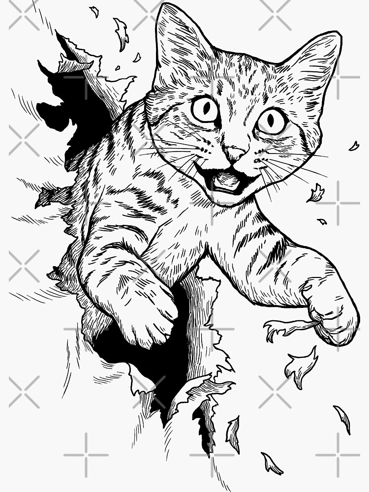 "Cat Busting Through" Sticker for Sale by designbydinny | Redbubble