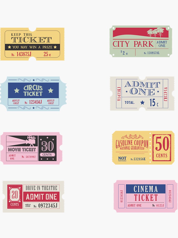 "Vintage Ticket Stub Sticker Pack " Sticker for Sale by TashaRobert ...