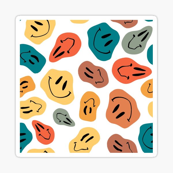 "Retro Melty Smiley Faces" Sticker for Sale by KrisInStitches | Redbubble