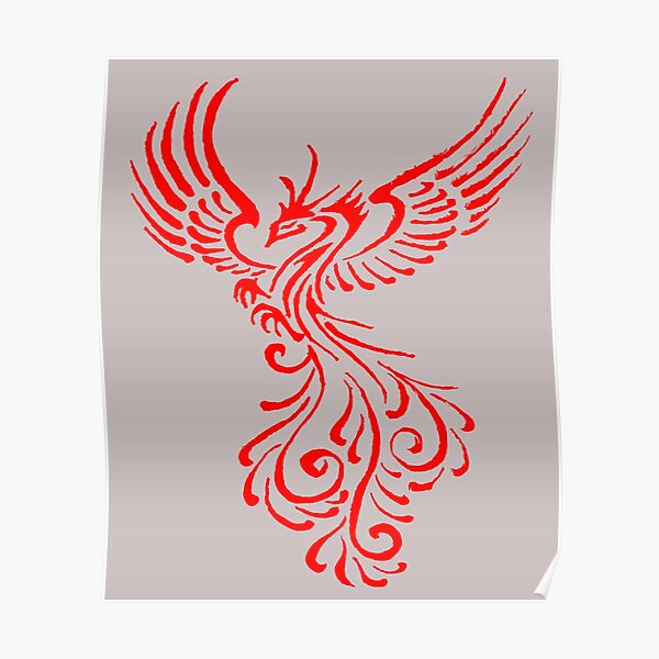 "Rising From The Ashes Phoenix Tattoo Design Red Illustration" Poster ...