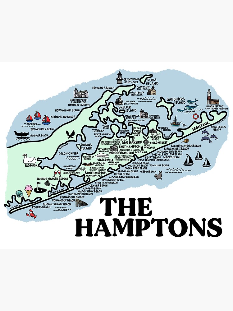 Pegatina «El arte del mapa de los Hamptons» de fiberandgloss | Redbubble