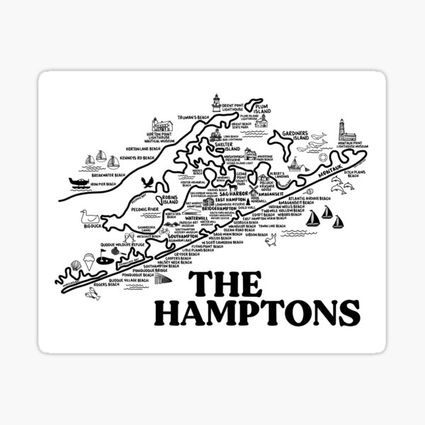 "The Hamptons Map Art" Sticker for Sale by fiberandgloss | Redbubble