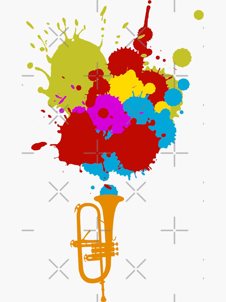 "trumpet jazz paint stains" Sticker for Sale by Carodecoration | Redbubble