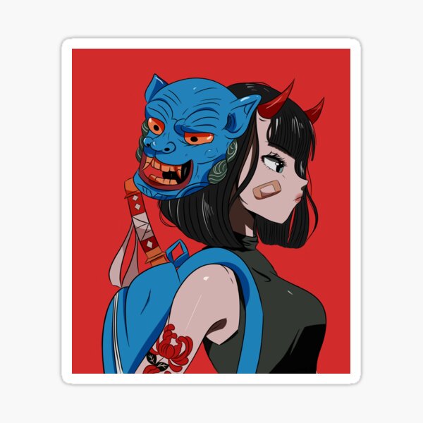 "Japanese girl Oni Mask" Sticker for Sale by Alexis-Scarlet | Redbubble