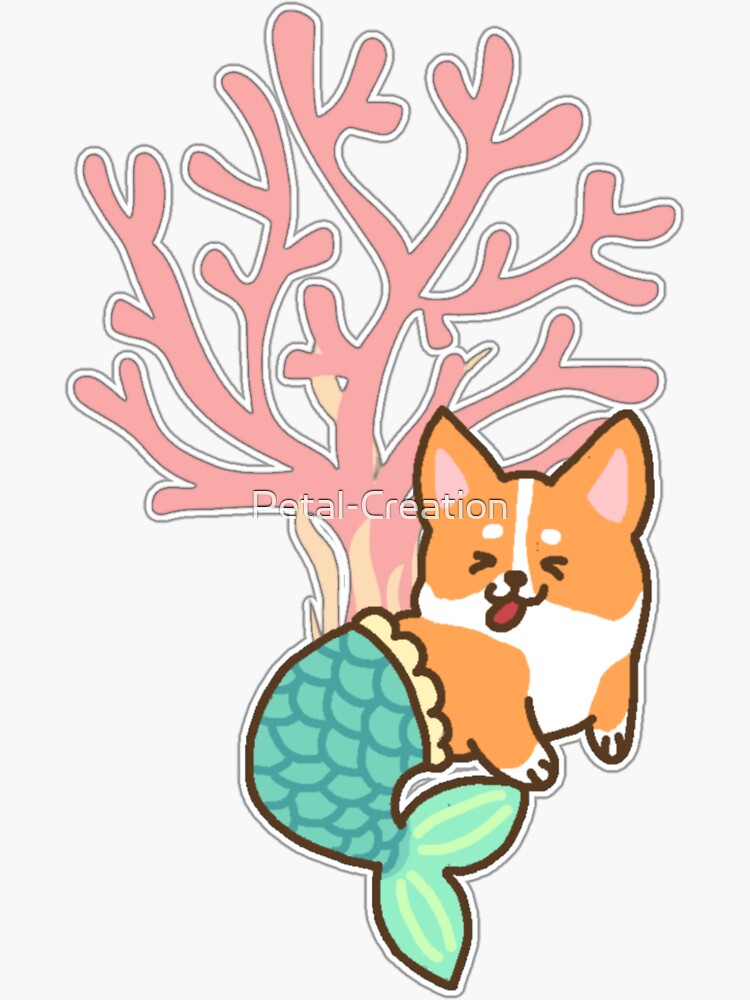 "Corgi and Plants with a mermaid corgi " Sticker for Sale by Petal ...