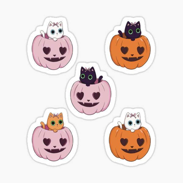 "Pack pumpkin cat heart halloween coquette dollette pink orange ...