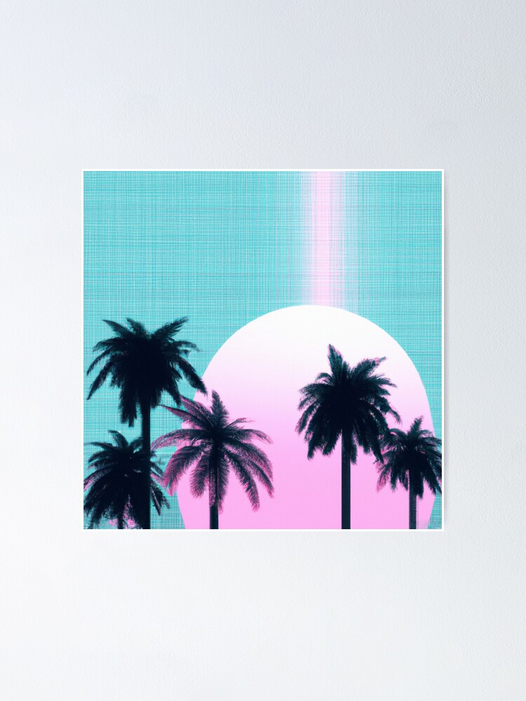 "Vaporwave Palm Tree Retro Sun Purple and Blue Sky Sunset" Poster for ...